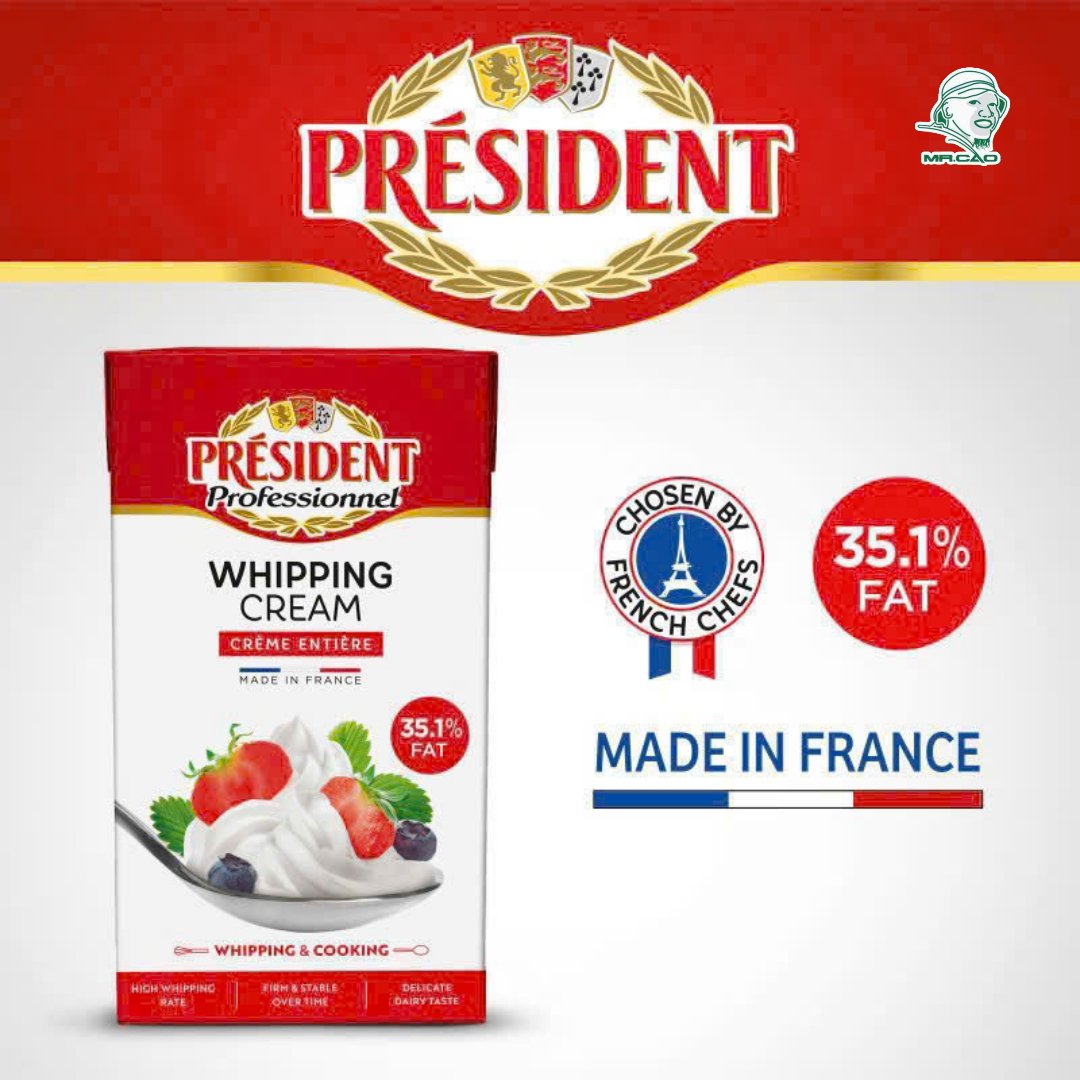 KEM SỮA TƯƠI – WHIPPING CREAM 35,1 % PRESIDENT 1LIT – MrCao Mart